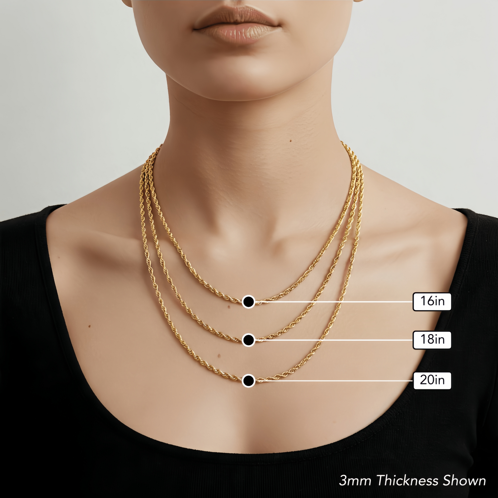 Diamond-Cut 14K Gold Rope Chain | 2mm - 6mm High Shine | Guto